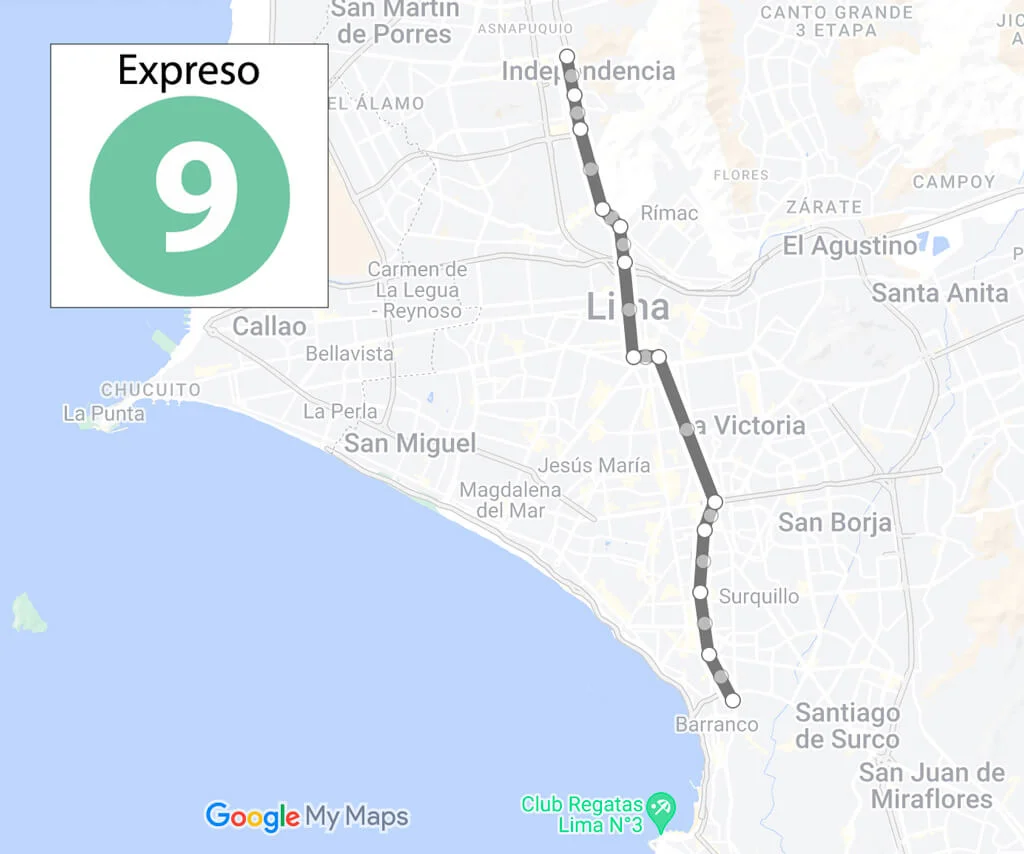 【EXPRESO 9 del Metropolitano】 Paraderos y Horarios